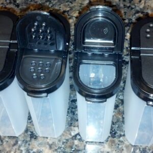 Tupperware Large Spice Shaker Set of Four. Black Seals