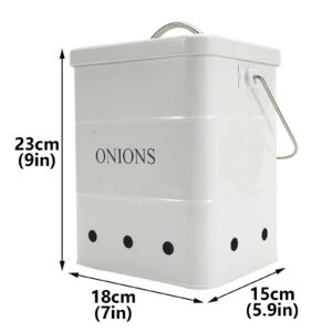 Xbopetda Onion Storage Bin, Metal Storage Tin for Onion, Kitchen Storage Canister with Aerating Tin Storage Holes - Kitchen Pantry Organizer Tin Vegetable Fresh Keeper (White)