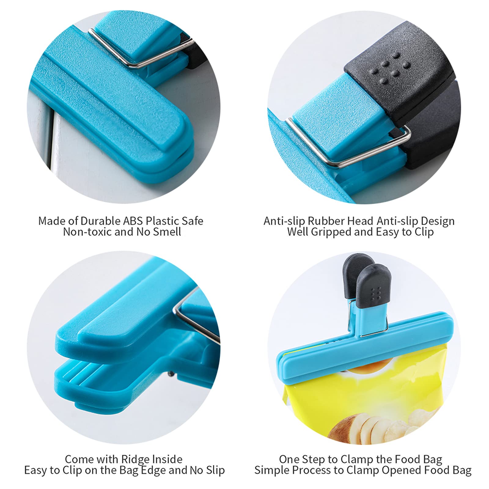 Bag Sealing Clips for Food, Seal Food Storage Bag Clip, Kitchen Chip Bag Clips, Snack Bags, Plastic Cap Sealer Clips, Great for Kitchen Food Storage and Organization (Blue)