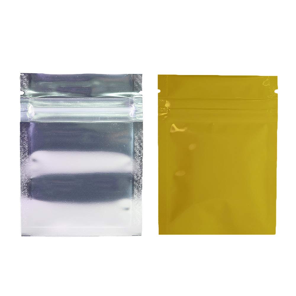 100PCS Clear/Silver/Gold Foil Flat Small Mini Sample Size Zip Top Bags 6.5x9cm (2.5x3.5")