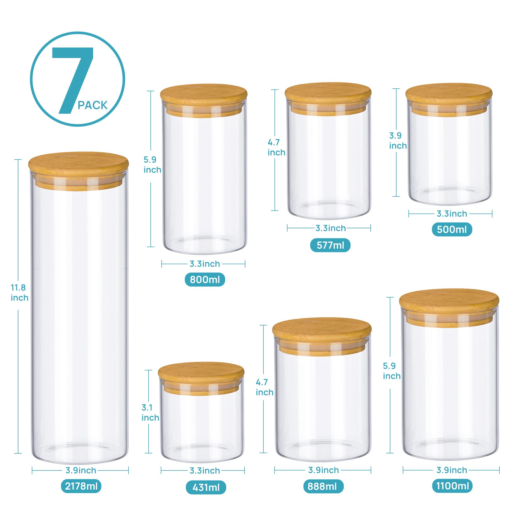 Vtopmart 15 Pack Glass Food Storage Containers and 7 Pack Glass Jars with Bamboo Lids