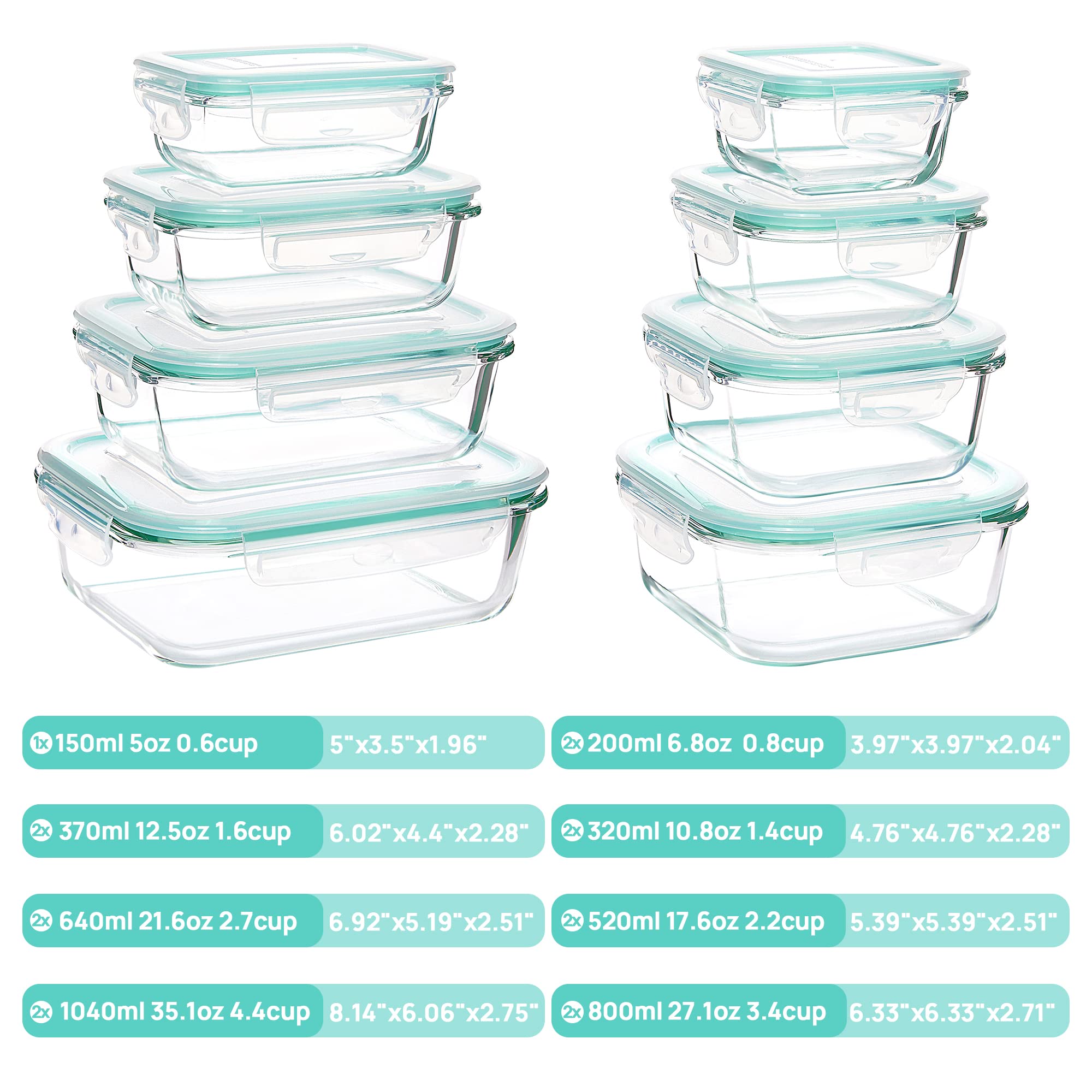 Vtopmart 15 Pack Glass Food Storage Containers and 7 Pack Glass Jars with Bamboo Lids