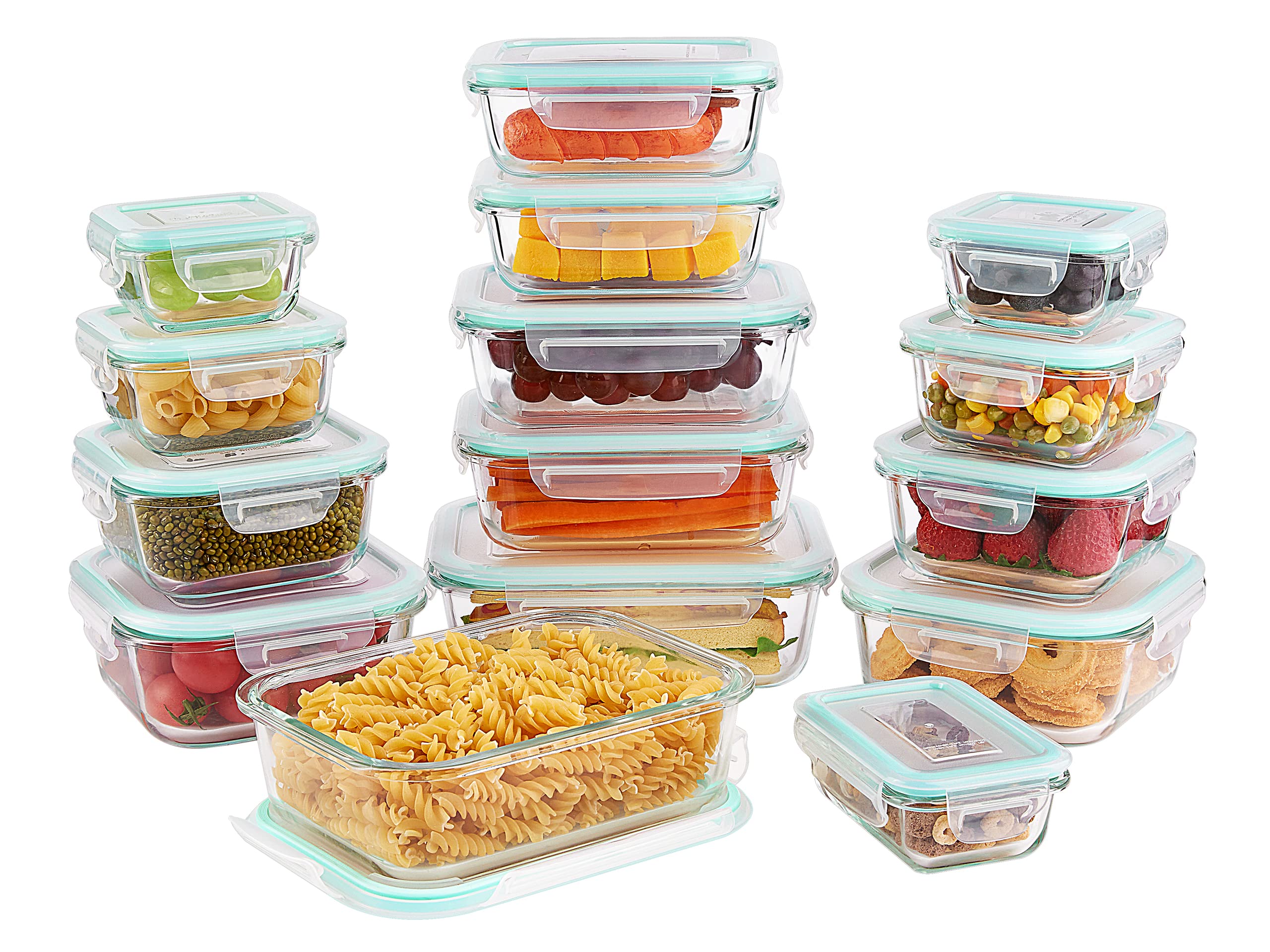 Vtopmart 15 Pack Glass Food Storage Containers and 7 Pack Glass Jars with Bamboo Lids