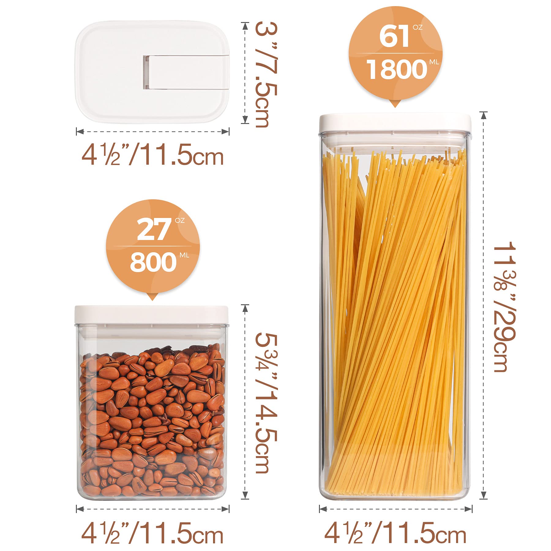 ComSaf Airtight Food Storage Container Set of 6 (61 OZ/ 27 OZ), BPA-Free Large Plastic Food Storage Canister, Kitchen Pantry Organization and Storage Jar for Spaghetti, Coffee, Sugar, Flour, Cereal