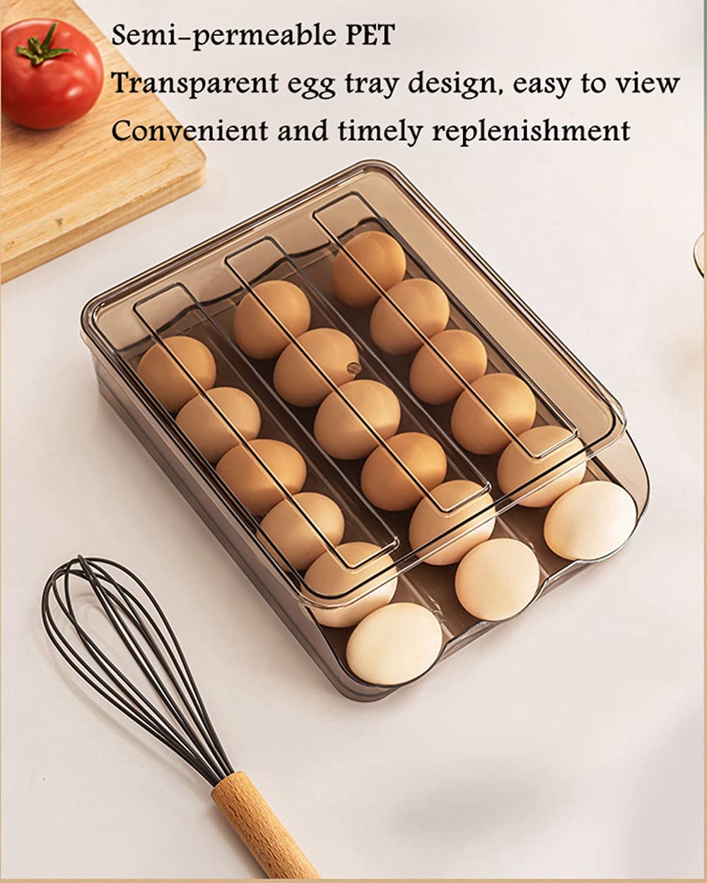 ZYDZ Automatic Rolling Egg Holder for Refrigerator, Fridge Organizers and Storage Space Saver Tray Container Bins Box (Two Layers)