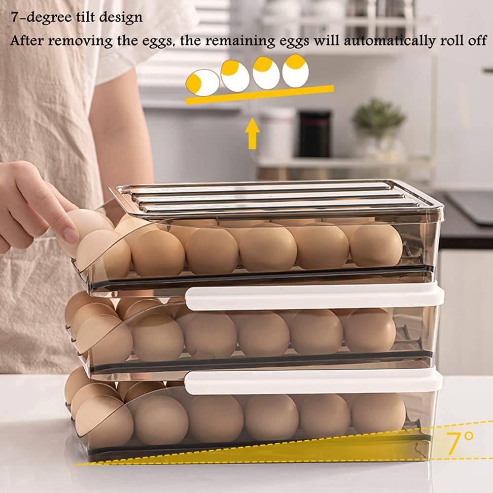 ZYDZ Automatic Rolling Egg Holder for Refrigerator, Fridge Organizers and Storage Space Saver Tray Container Bins Box (Two Layers)