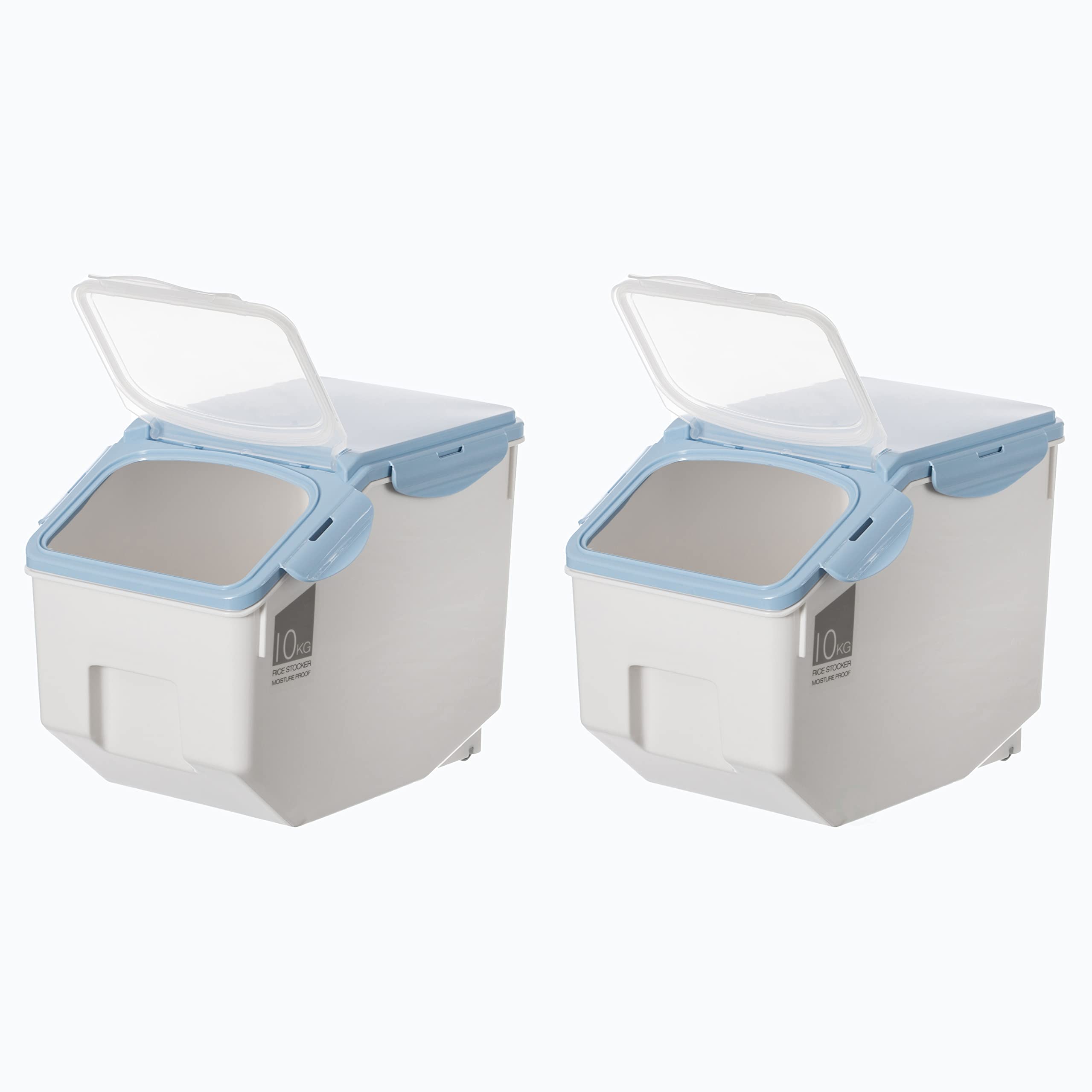 Basicwise White Plastic Storage Food Holder Containers, Set of 2, with a Measuring Cup and Wheels, Medium, Clear, (QI004138M.2)