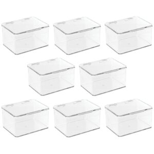 mDesign Plastic Kitchen Pantry and Fridge Storage Organizer Box Containers with Hinged Lid for Shelves or Cabinets, Holds Food, Snacks, Canned Drinks, Seasoning, Condiments, or Utensils, 8 Pack, Clear