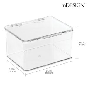 mDesign Plastic Kitchen Pantry and Fridge Storage Organizer Box Containers with Hinged Lid for Shelves or Cabinets, Holds Food, Snacks, Canned Drinks, Seasoning, Condiments, or Utensils, 8 Pack, Clear