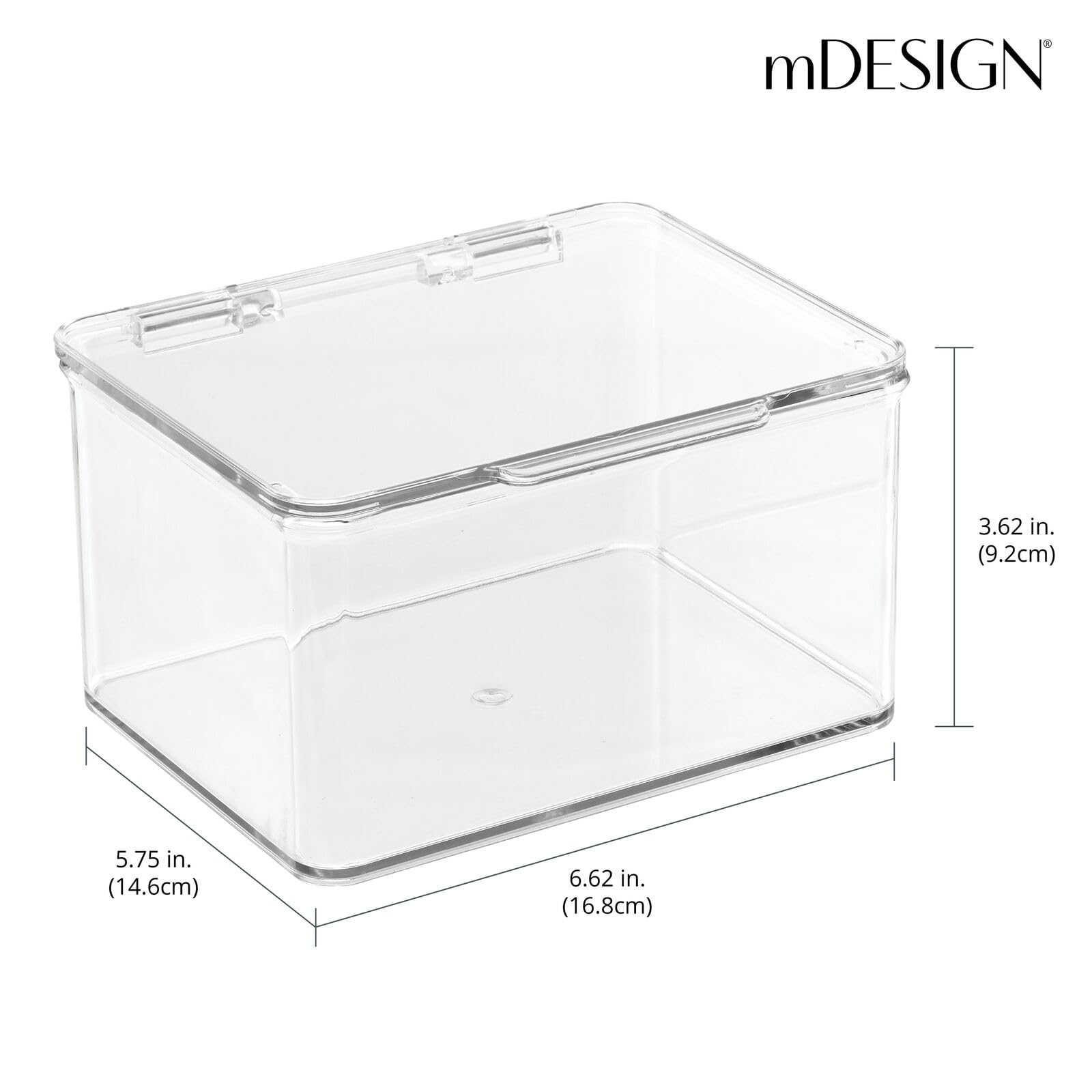 mDesign Plastic Kitchen Pantry and Fridge Storage Organizer Box Containers with Hinged Lid for Shelves or Cabinets, Holds Food, Snacks, Canned Drinks, Seasoning, Condiments, or Utensils, 8 Pack, Clear