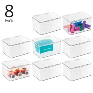 mDesign Plastic Kitchen Pantry and Fridge Storage Organizer Box Containers with Hinged Lid for Shelves or Cabinets, Holds Food, Snacks, Canned Drinks, Seasoning, Condiments, or Utensils, 8 Pack, Clear