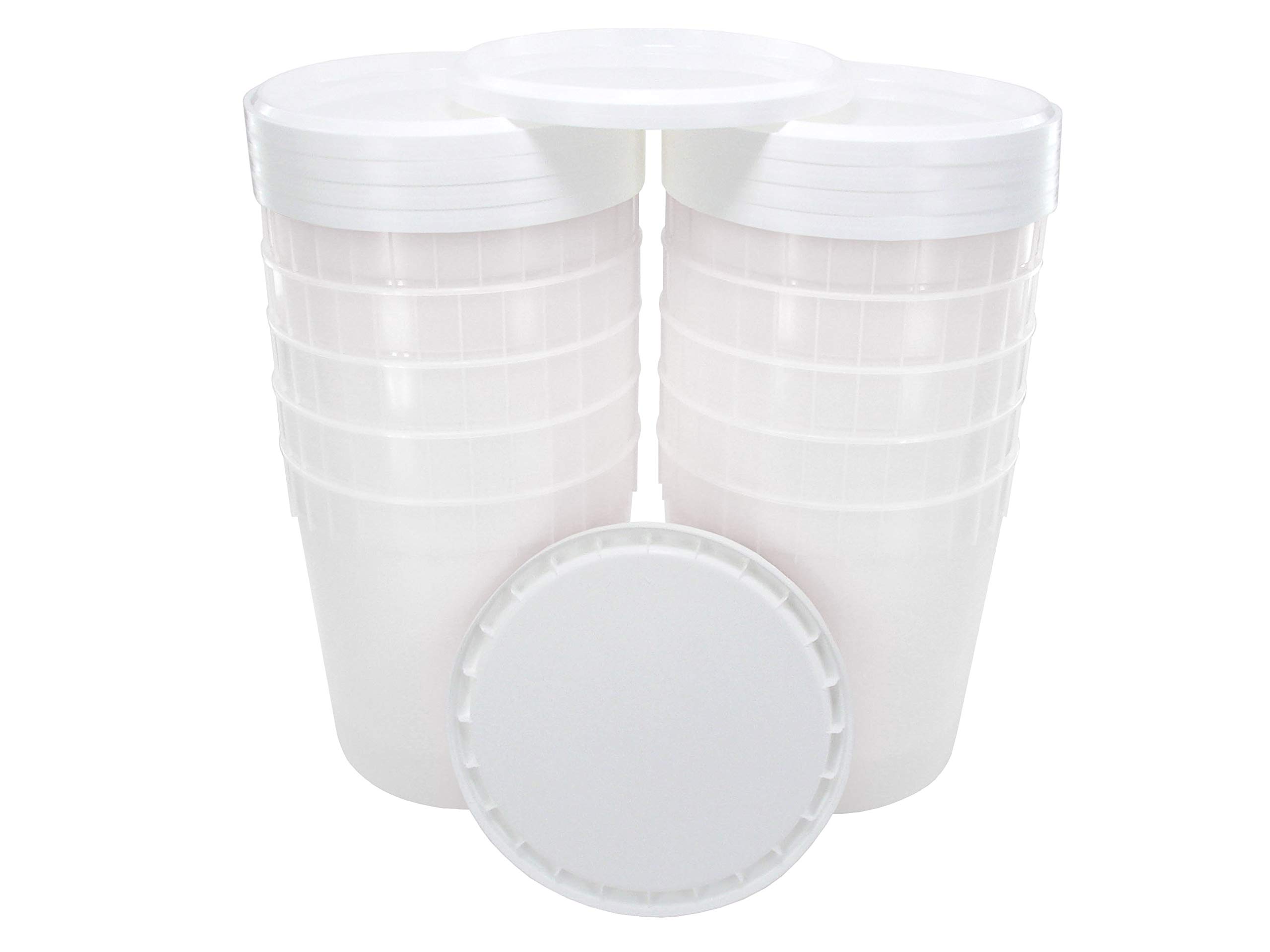 Poly Farm 2.5 Gallon Semi-transparent Ice Cream Tub with Lid (White Lid, 10)