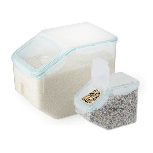 Lock & Lock Grain Rice Storage Bin Dog Food Containers Set Leak Proof Locking Lid 10kg(12L) + 2.5kg(3L)