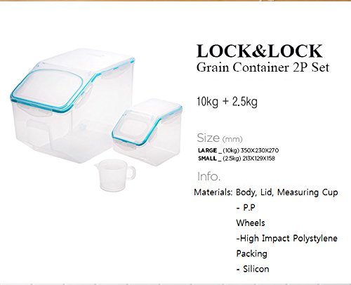 Lock & Lock Grain Rice Storage Bin Dog Food Containers Set Leak Proof Locking Lid 10kg(12L) + 2.5kg(3L)