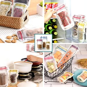 KESTAR 30 Pcs Mason Jar Zipper Bags, Spice Storage Bags, Reusable Food Saver Storage Bags Snacks Zipper Sealed Bags Fresh Bags with 30 PCS Labels for Travel Camping Picnic (Style01 30 PCS)