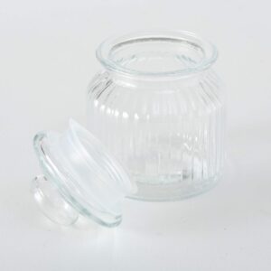 WHW Whole House Worlds Iconic Ribbed and Knob Topped Clear Glass Kitchen Storage Jars, Set of 3, Air Tight Seals, 9, 7 1/2, and 6 Inches Tall