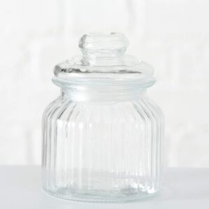 WHW Whole House Worlds Iconic Ribbed and Knob Topped Clear Glass Kitchen Storage Jars, Set of 3, Air Tight Seals, 9, 7 1/2, and 6 Inches Tall