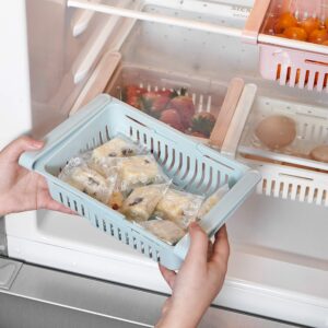 starslife retractable drawer type refrigerator storage box food fresh-keeping classified organizer container basket fridge shelf holder plastic storage bins, fit for fridge shelf under 0.5" - blue