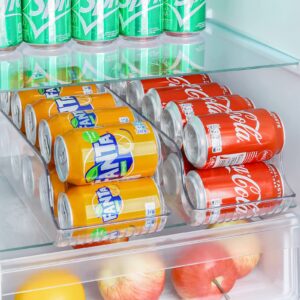 Puricon 2 Pack Can Drink Dispenser Organizer for Refrigerator Bundle with 2 Pack Fresh Food Containers for Fridge, Kitchen Fruit Storage Accessories Vegetable Keeper Produce Saver