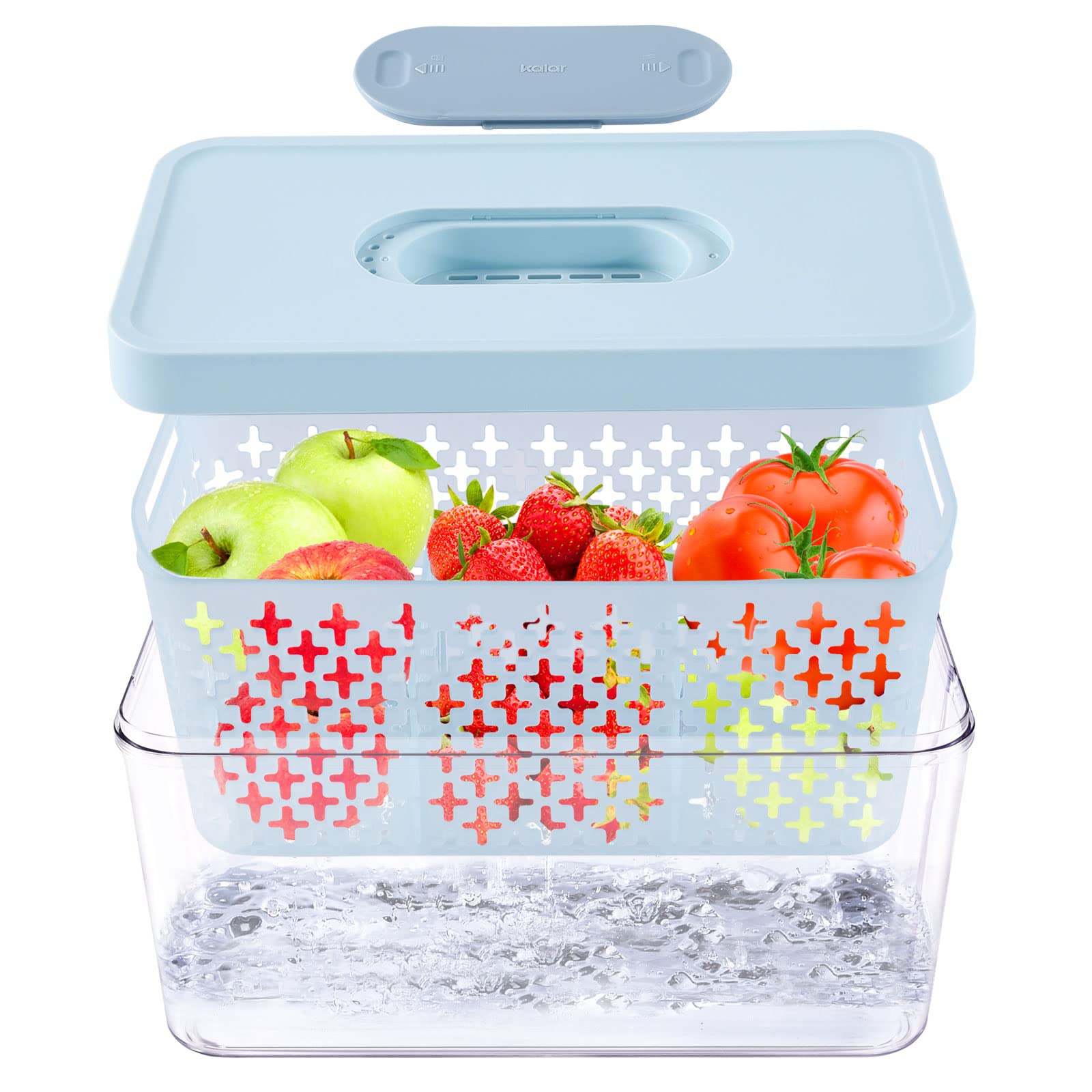 LITPRIN Fridge Produce Saver with Organizer Basket and Vented Lids, Fresh Keeper Containers, Storage Organizer, Fresh Saver, 8L Organizer Bins for Storage and Save Space-Blue