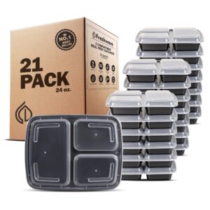 Freshware Meal Prep Containers Bento Boxes with Lids (21 Pack, 3 Compartment, 24 oz) and (15 Pack, 1 Compartment, 28 oz)