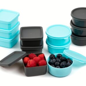 Core Kitchen Mini Condiment & Sauce Containers - Set of 12 - Aqua Blue and Slate