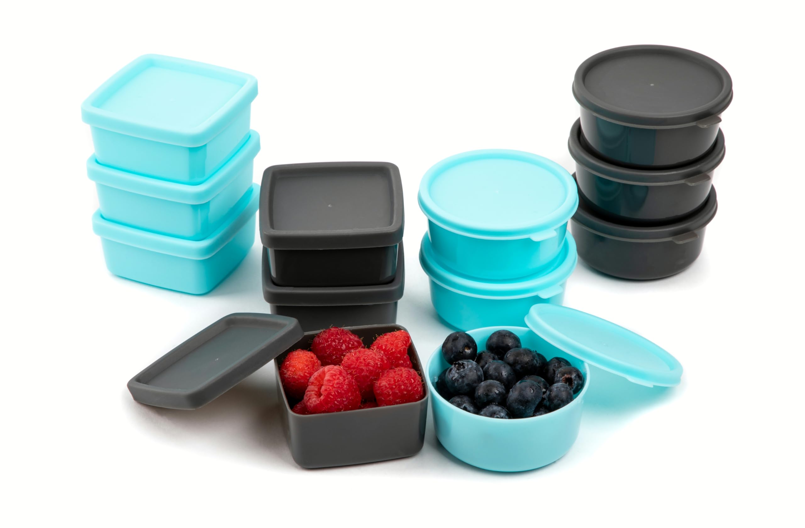 Core Kitchen Mini Condiment & Sauce Containers - Set of 12 - Aqua Blue and Slate