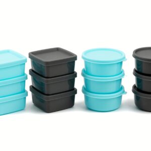 Core Kitchen Mini Condiment & Sauce Containers - Set of 12 - Aqua Blue and Slate