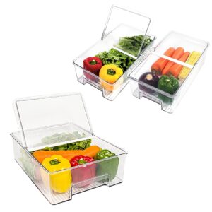 elabo food storage containers fridge produce saver- stackable refrigerator organizer keeper drawers bins baskets with lids and removable drain tray for veggie, berry and fruits