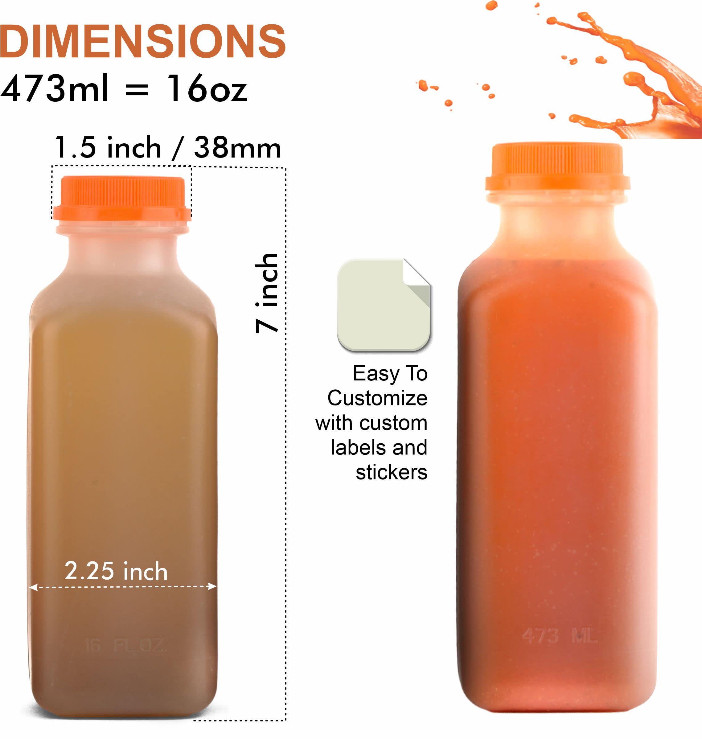 EcoQuality [250 PACK] Empty Plastic Juice Bottles with Tamper Evident Caps 16 OZ - Smoothie Bottles - Ideal for Juices, Milk, Smoothies, Picnic's and even Meal Prep Juice Containers