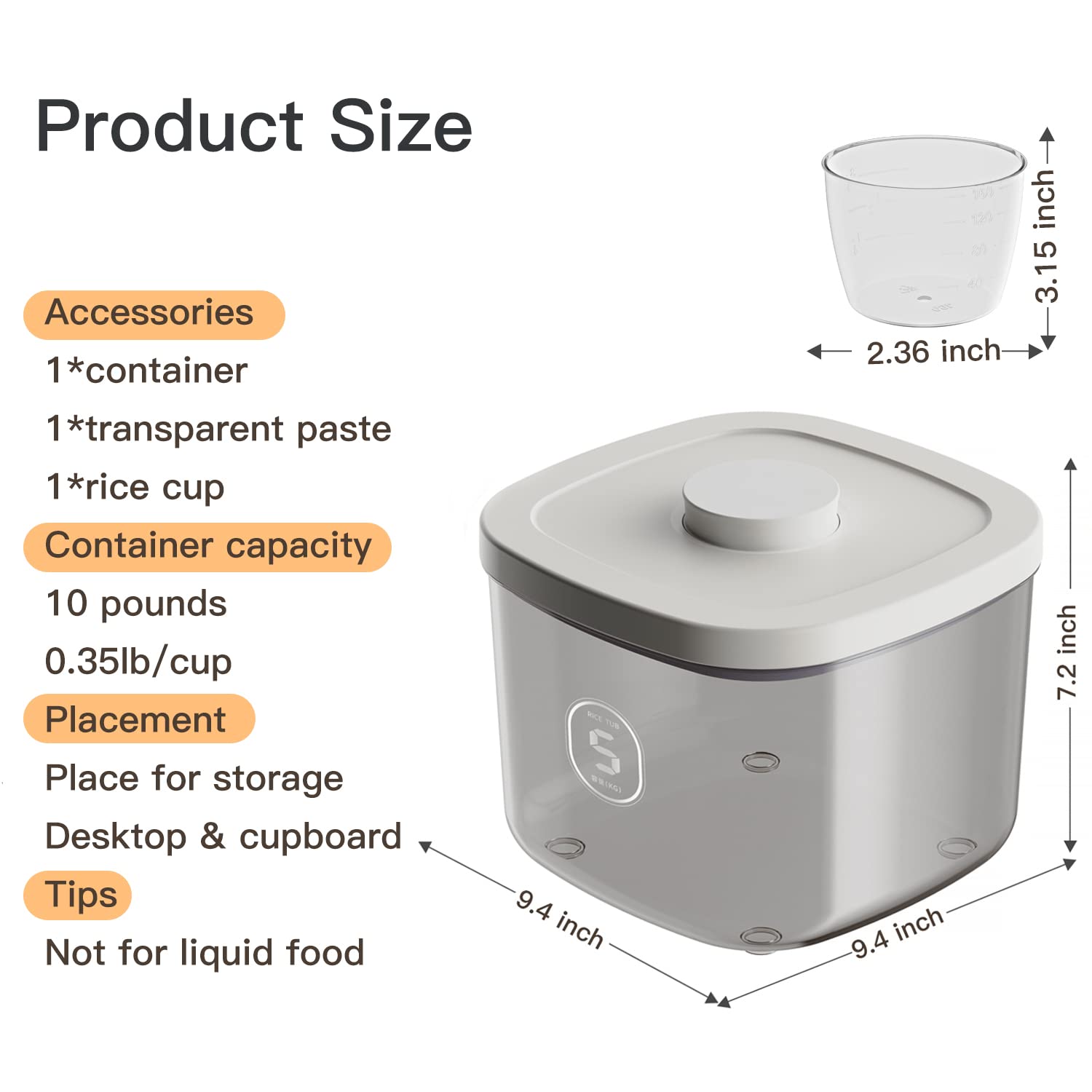 LivLab 25 lbs +10 lbs Rice Dispenser, Airtight Rice Container Storage with Measuring Cup & Brush Food Cereal Container Bins Household for Kitchen Pantry Organization