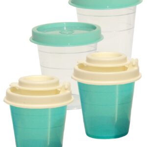 Tupperware Minis Midgets Salt and Pepper Shakers and Storage Containers Set Teal