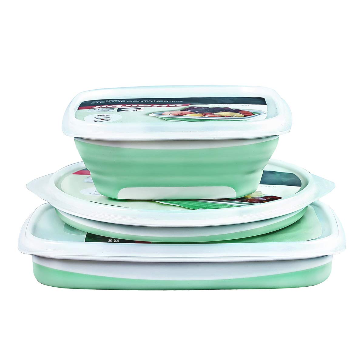 JIAJIBAO Collapsible Food Storage Containers for Kitchen - Space Saving - BPA Free fresh box, 3 Pack with Square+Round+Rectangle Insulated Reusable washable Lunch Containers