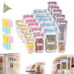 dashenran reusable mason jar ziplock bags, reusable mason bottle ziplock bags, mason jar bags, mason jar ziplock bags, food storage plastic bags, mason jar bags reusable stand up (20pcs)