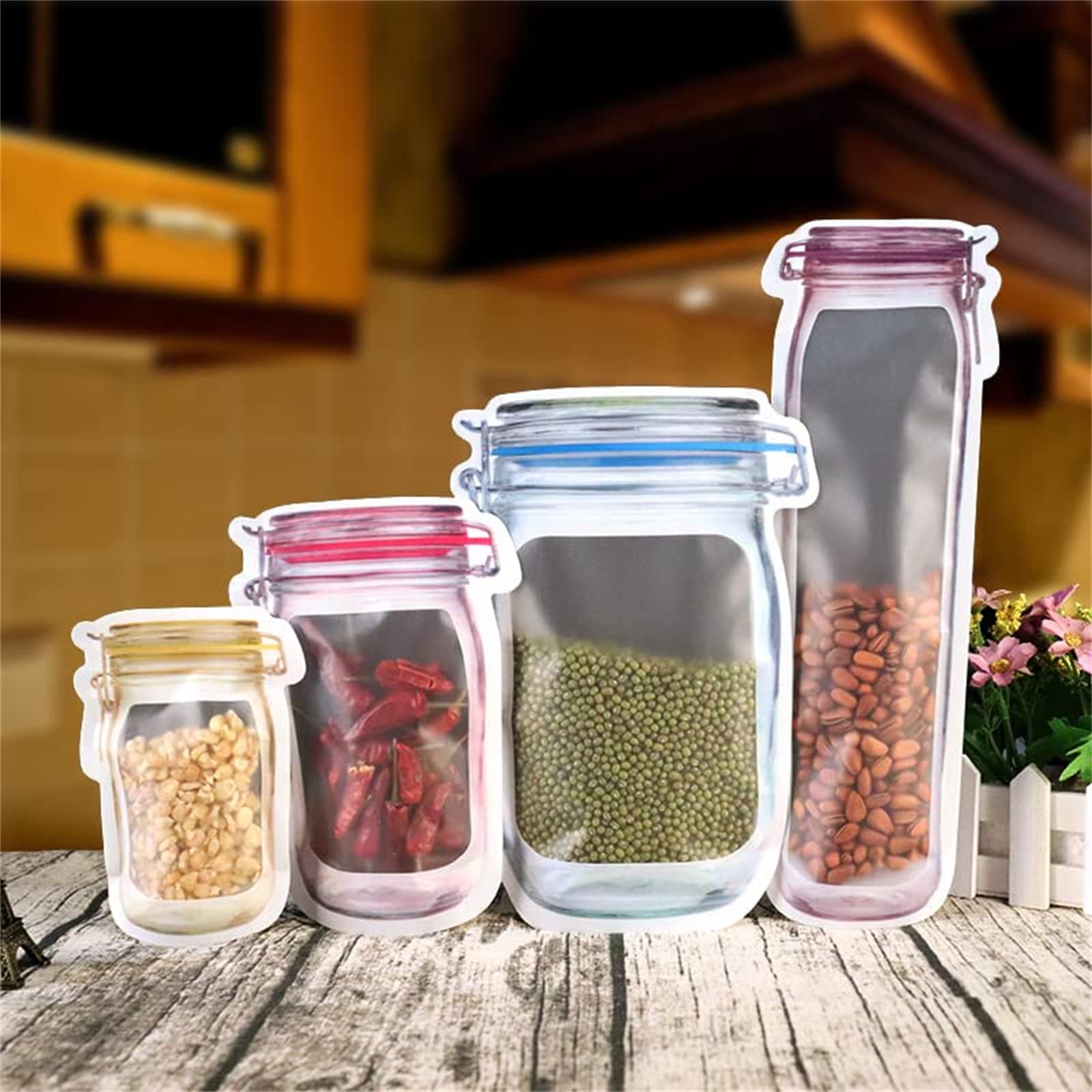 DASHENRAN Reusable Mason Jar Ziplock Bags, Reusable Mason Bottle Ziplock Bags, Mason Jar Bags, Mason Jar Ziplock Bags, Food Storage Plastic Bags, Mason Jar Bags Reusable Stand Up (20PCS)