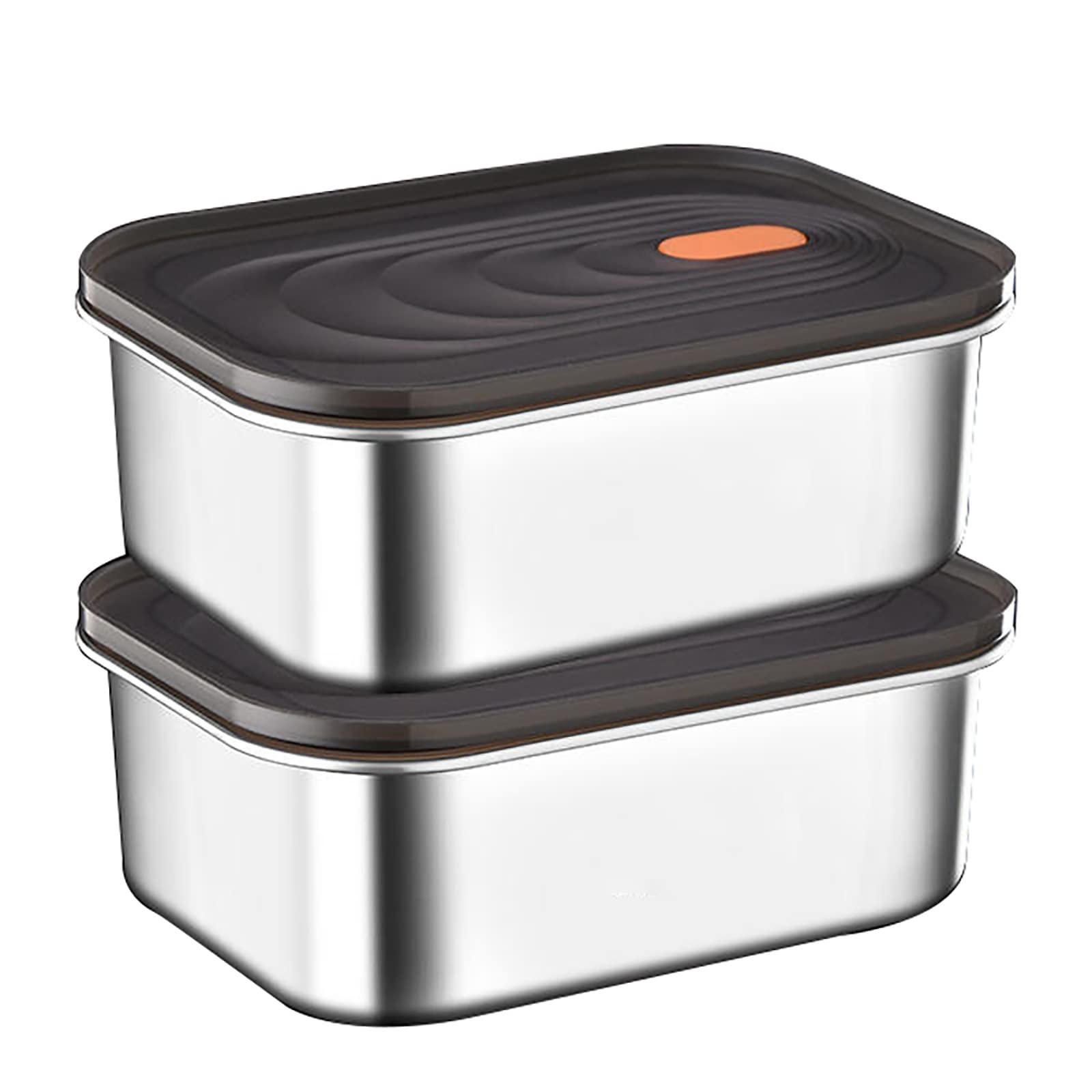 2 Pieces 304 Stainless Steel Large Food Storage Container with Lids Airtight Metal Food Containers Stackable Meal Prep Leftover Containers for Freezer Fridge Oven Dishwasher Safe (Size : Large)