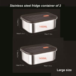 2 Pieces 304 Stainless Steel Large Food Storage Container with Lids Airtight Metal Food Containers Stackable Meal Prep Leftover Containers for Freezer Fridge Oven Dishwasher Safe (Size : Large)