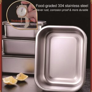 2 Pieces 304 Stainless Steel Large Food Storage Container with Lids Airtight Metal Food Containers Stackable Meal Prep Leftover Containers for Freezer Fridge Oven Dishwasher Safe (Size : Large)