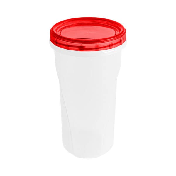 [48 Oz - Red - 2 Pk] Large Deli Food Storage Screw And Seal Containers 48 Oz Stackable Reusable Mirowave Dishwasher Safe Quality Plastic Twist Cap Canisters 2 Pack