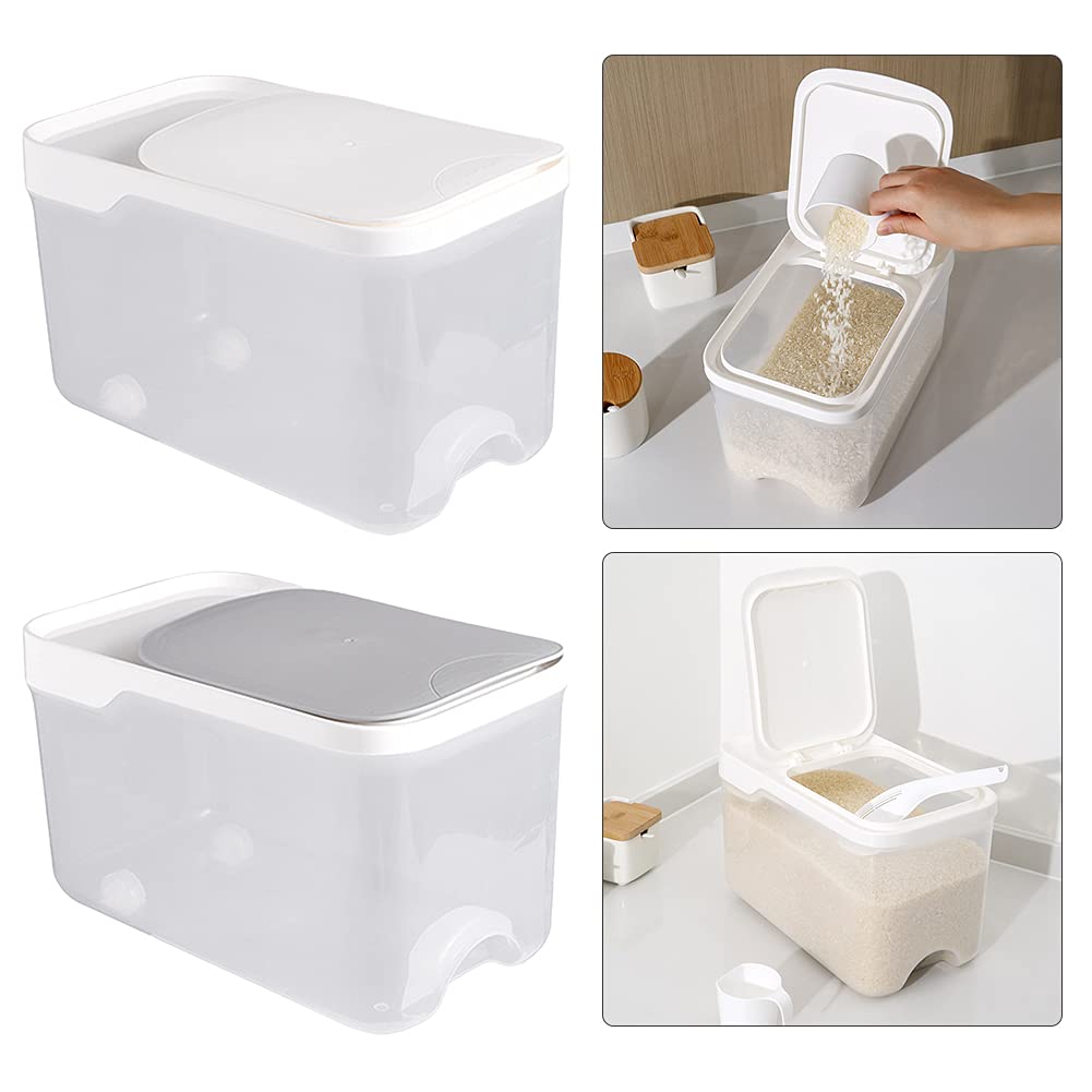 Xiaokeis Rice Dispenser 5KG Rice Bin with Measuring Cup Cereal Dispenser Grain Container Storage Box Flip Top Rice Bucket Dry Food Canisters for Home Kitchen Cereal Rice Candy(Grey)