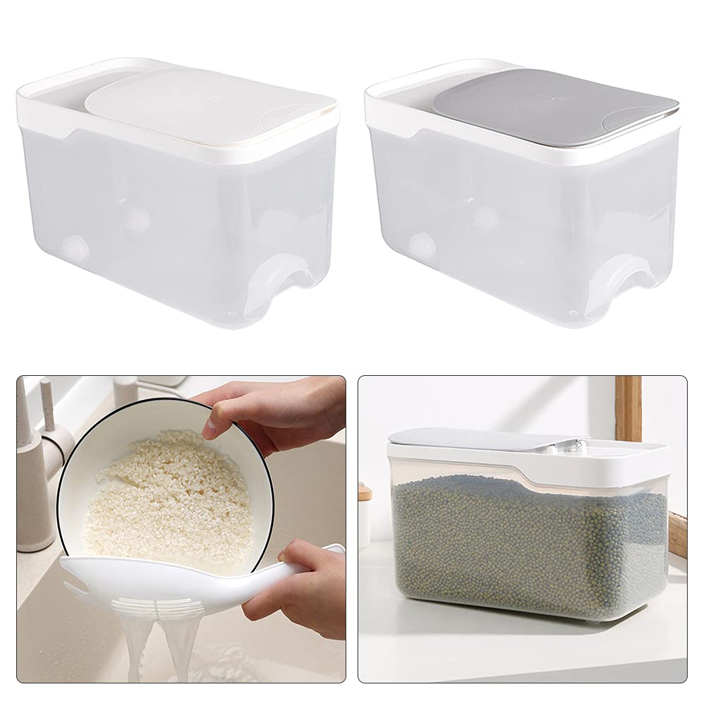 Xiaokeis Rice Dispenser 5KG Rice Bin with Measuring Cup Cereal Dispenser Grain Container Storage Box Flip Top Rice Bucket Dry Food Canisters for Home Kitchen Cereal Rice Candy(Grey)