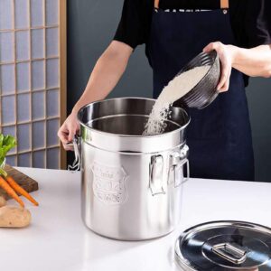 304 Stainless Steel Cereal Container Rice Cereal Grain Coffee Bean Container for Household Kitchen Food Flour Oil Milk Storager Bucket Canisters with Lid and Sturdy Locking Clamp, 6L