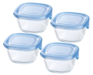 iwaki new pack & microwave oven [square] 200ml × 4-piece set, aqua blue (kbt3200bln)