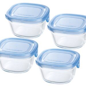 iwaki NEW Pack & Microwave Oven [Square] 200ml × 4-piece set, Aqua Blue (KBT3200BLN)