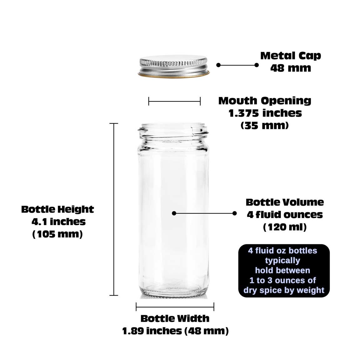 SpiceLuxe 12 Premium Round Glass Spice Bottles, Premium Jars with Silver Metal Lids, Shaker Tops, and Blank Labels