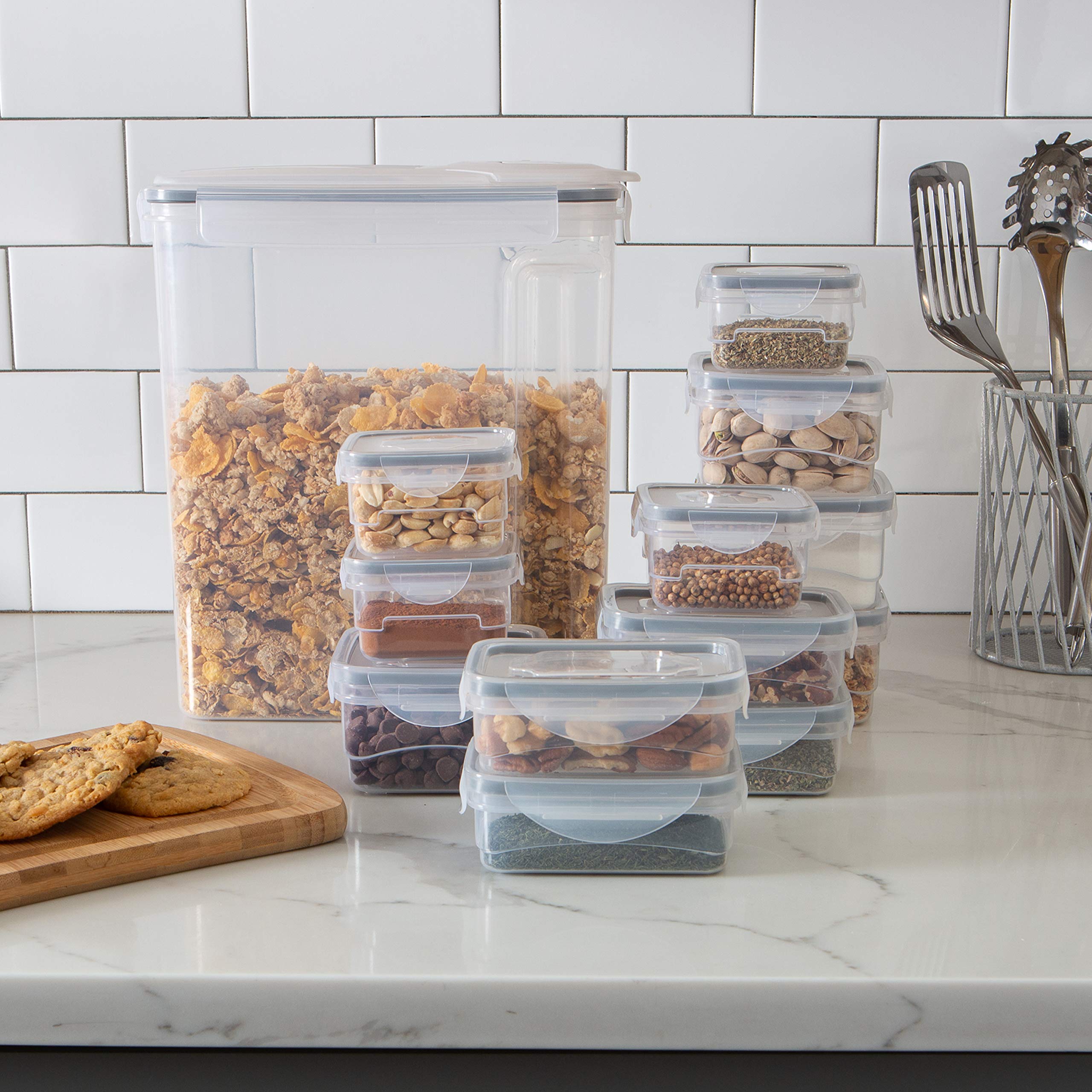 Kitchen Details 26 Piece Food Storage Container Set | 13 Containers and 13 Lids | Airtight | Stackable | BPA Free | Microwave | Dishwasher | Freezer Safe | 5.9L | 402ml | 236ml | 6.4oz | Grey