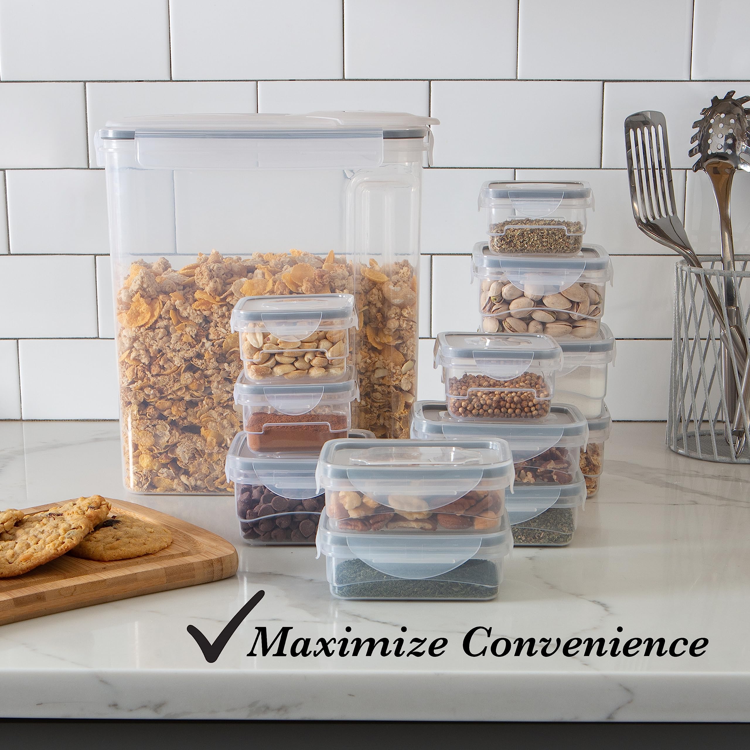 Kitchen Details 26 Piece Food Storage Container Set | 13 Containers and 13 Lids | Airtight | Stackable | BPA Free | Microwave | Dishwasher | Freezer Safe | 5.9L | 402ml | 236ml | 6.4oz | Grey