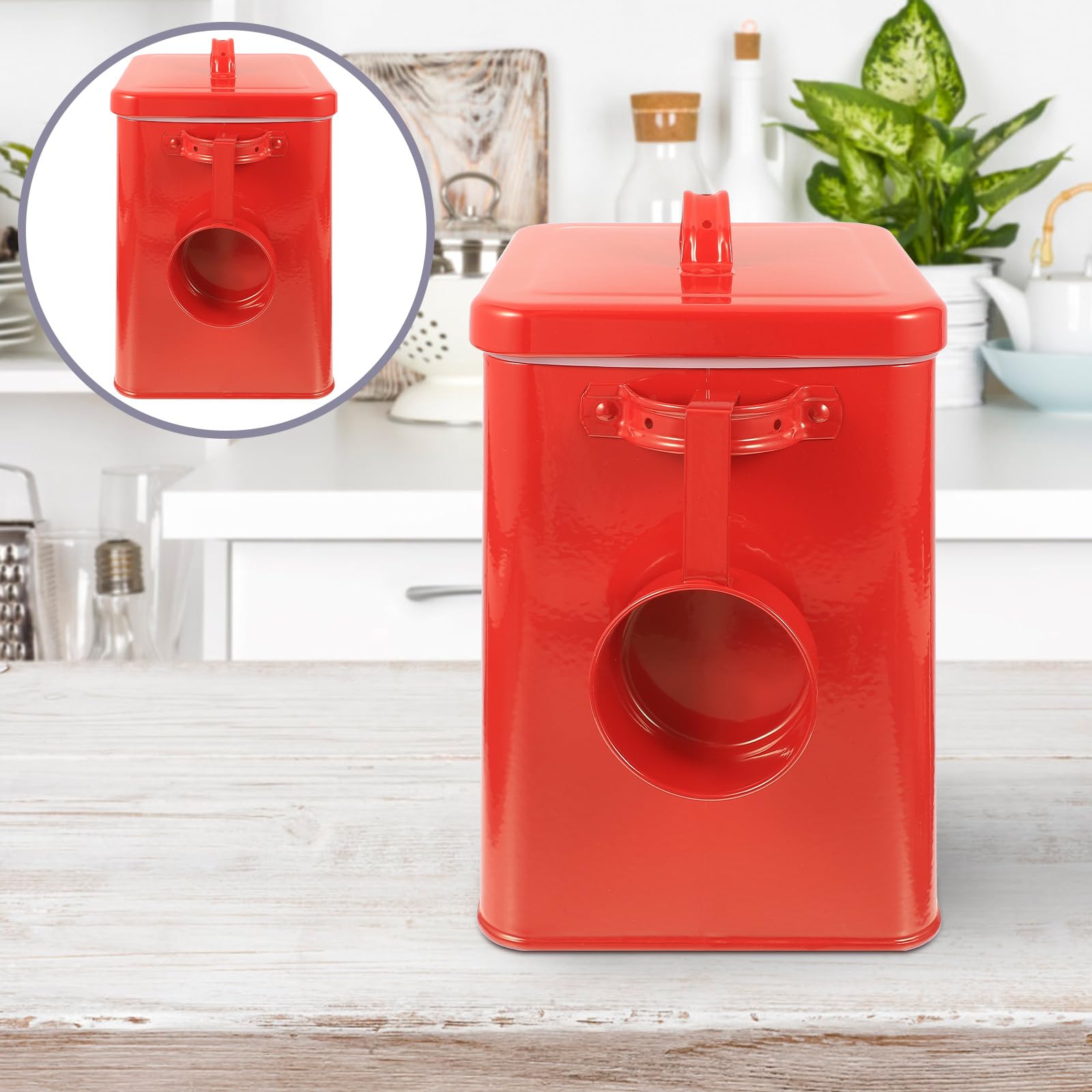 CALLARON Metal Laundry Soap Dispenser Container Holder with Scoop Laundry Powder Box Pet Food Storage Bin Kitchen Food Canister Pantry Organizer Pods Bin Holder Detergent Bin Red