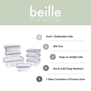 Beille 14pc Food Storage Containers with Lid Glass Meal Prep Containers, BPA Free