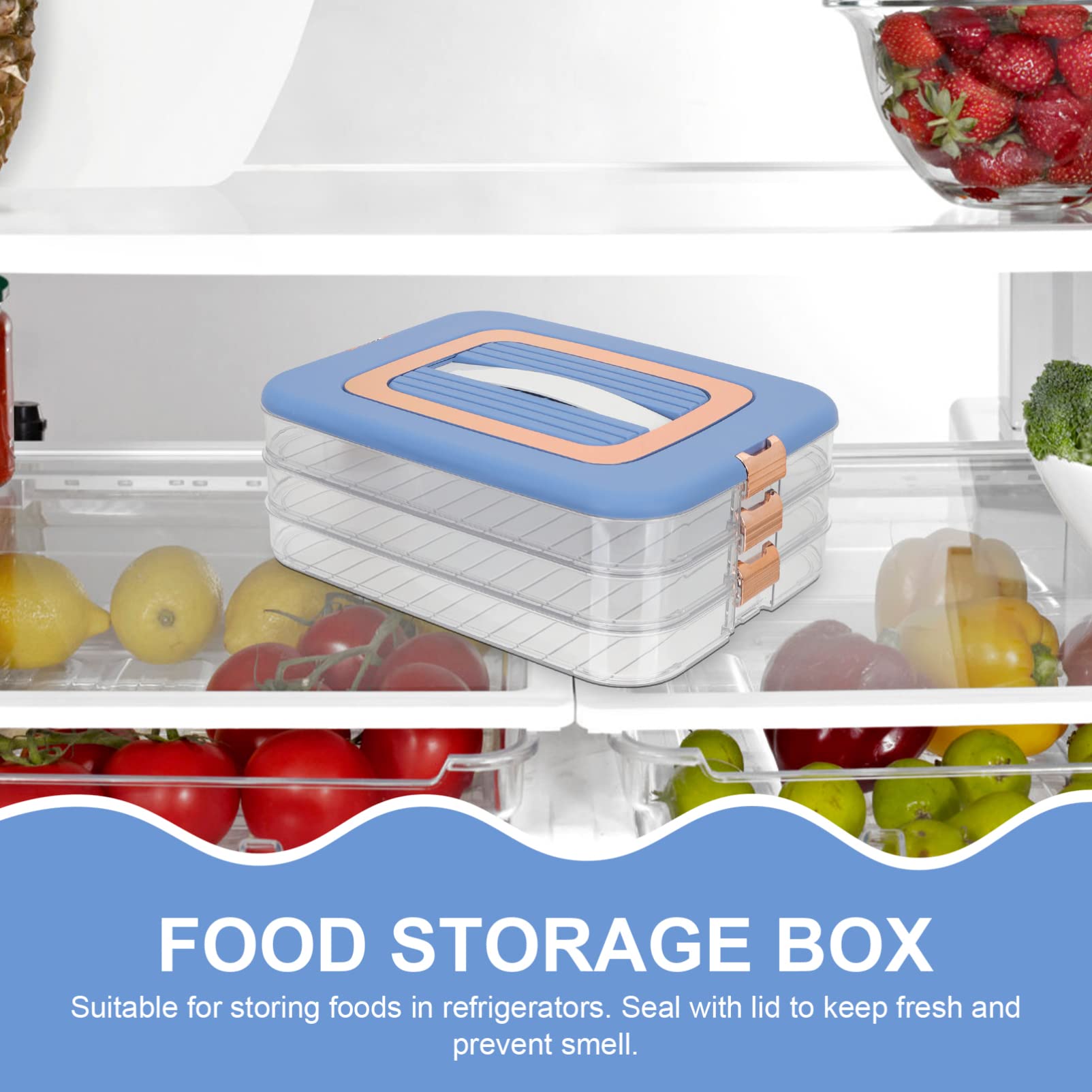 Zerodeko Freezer Containers Refrigerator Organizer Food Storage Containers Transparent Dumpling Box 3 Layer for Kitchen Fridge Blue Spaghetti Container